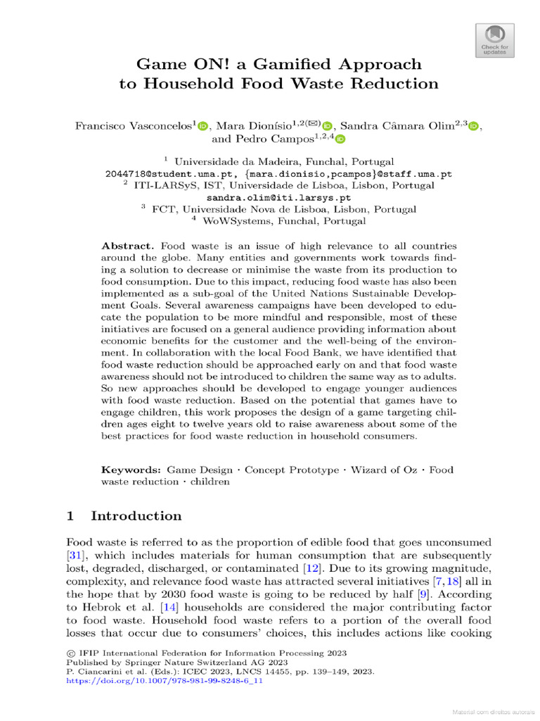 Game ON! A Gamified Approach To Household Food Waste Reduction | PDF