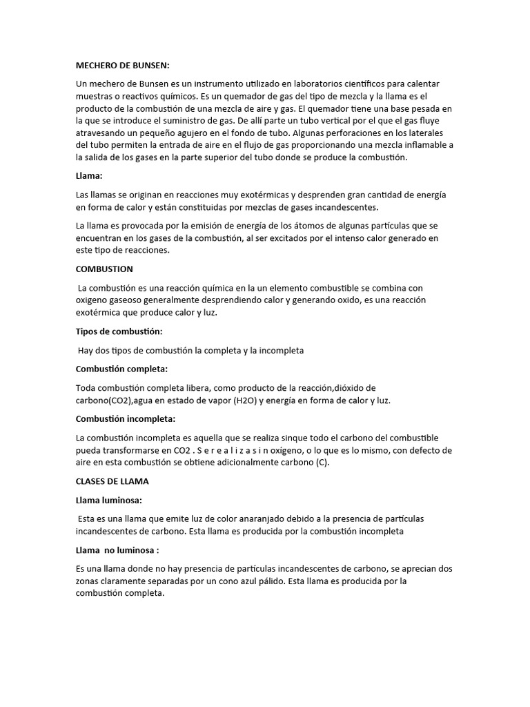 Mechero de Bunsen y Combustión Explicada | PDF | Combustión | Química