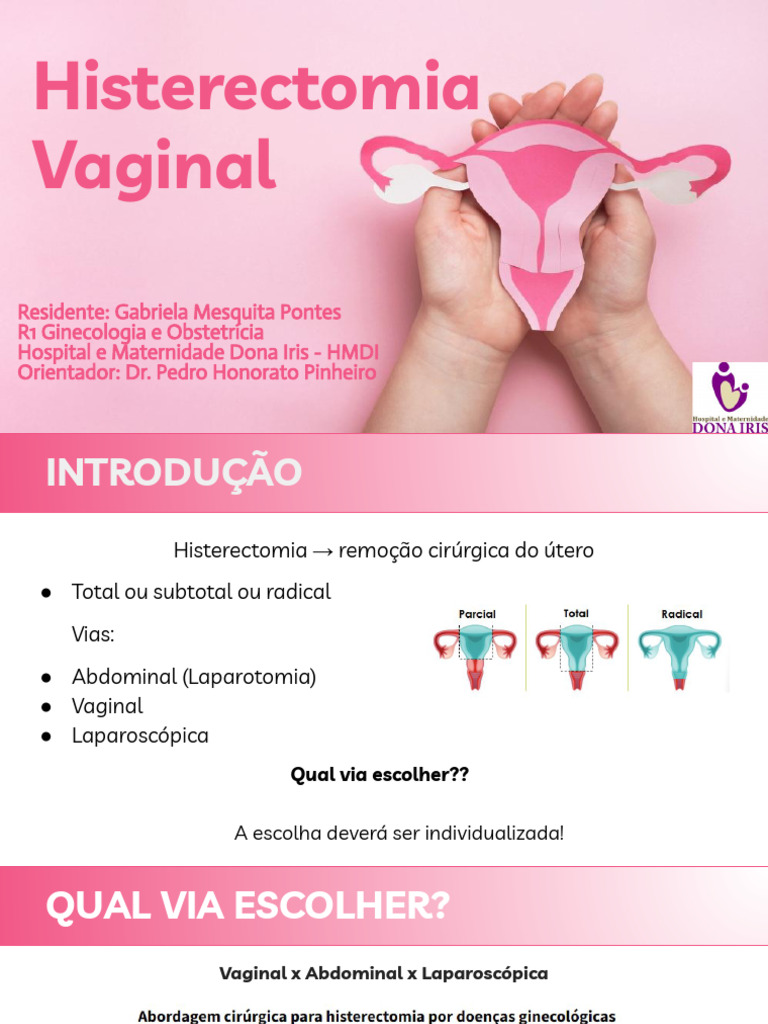 Histerectomia Vaginal Vantagens E Procedimentos Pdf Medicina