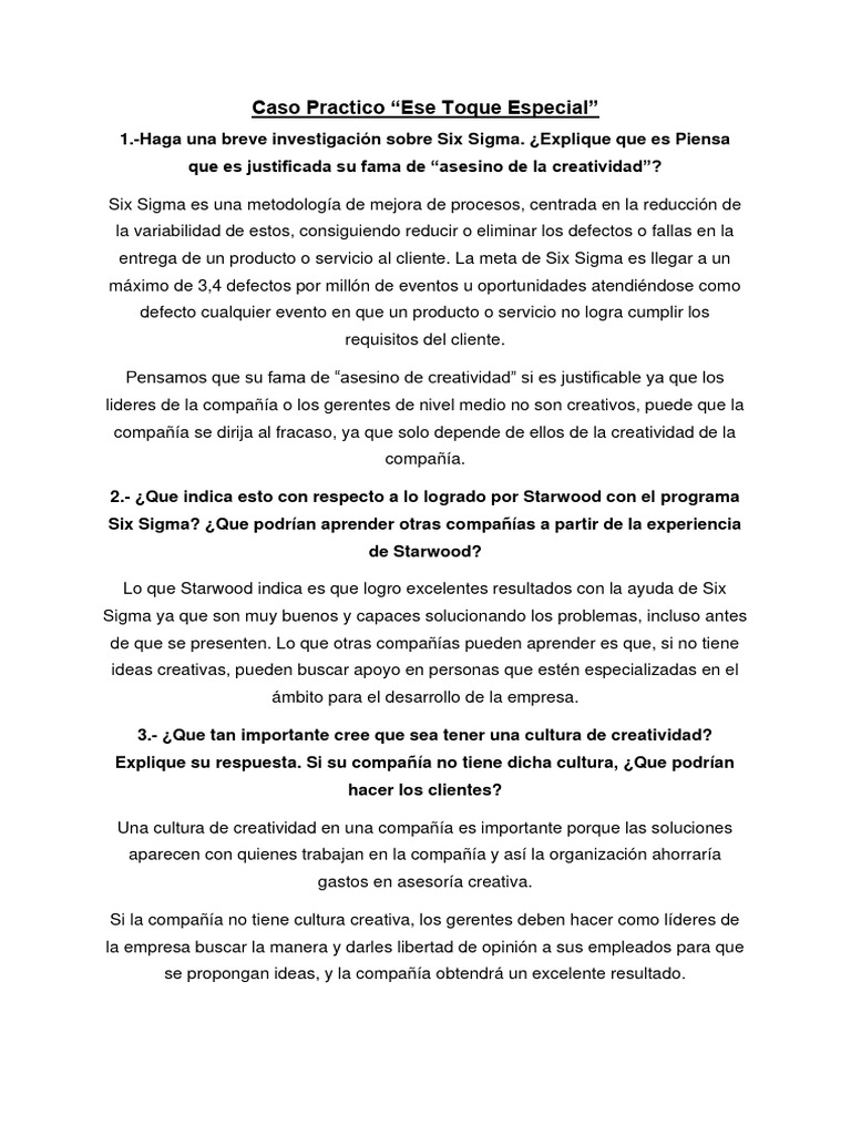 Caso Practico Ese Toque Especial | PDF | Six Sigma | Creatividad