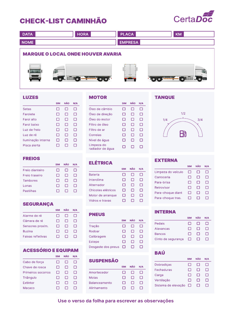 Checklist Caminhão | Download grátis PDF | Veículos | Tecnologia de ...