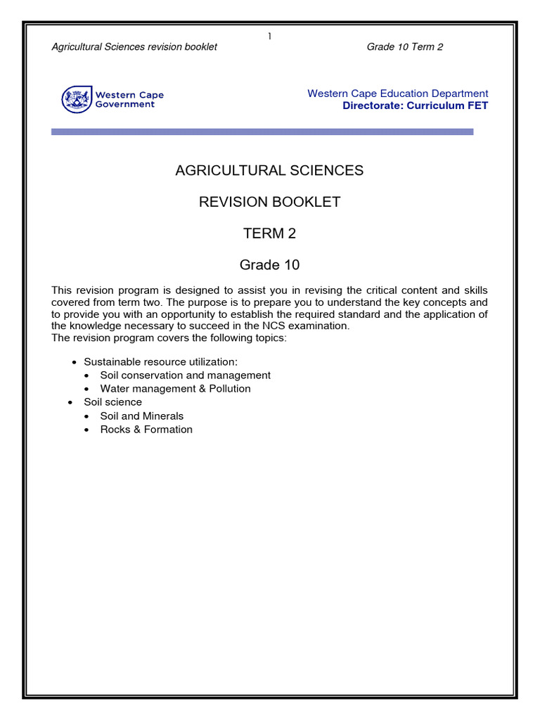 Grade 10 Agricultural Science Term 2 Guide | PDF | Soil | Rock (Geology)