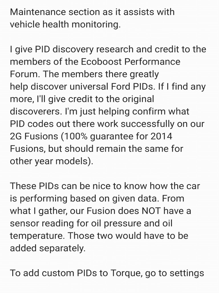 TORQUE PIDs FORD | PDF