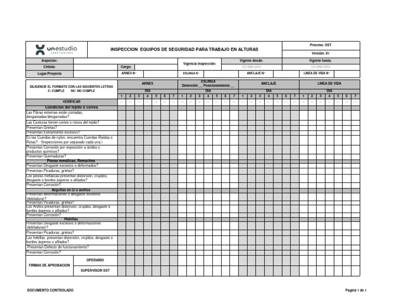 Inspeccion Equipo de Seguridad para Trabajo en Alturas | PDF | Materiales | Sector secundario de ...
