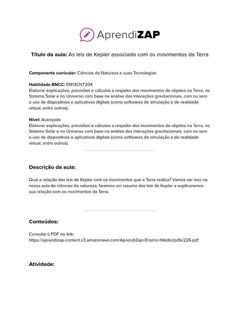 As Leis de Kepler Associado Com Os Movimentos Da Terra | PDF | Órbita ...