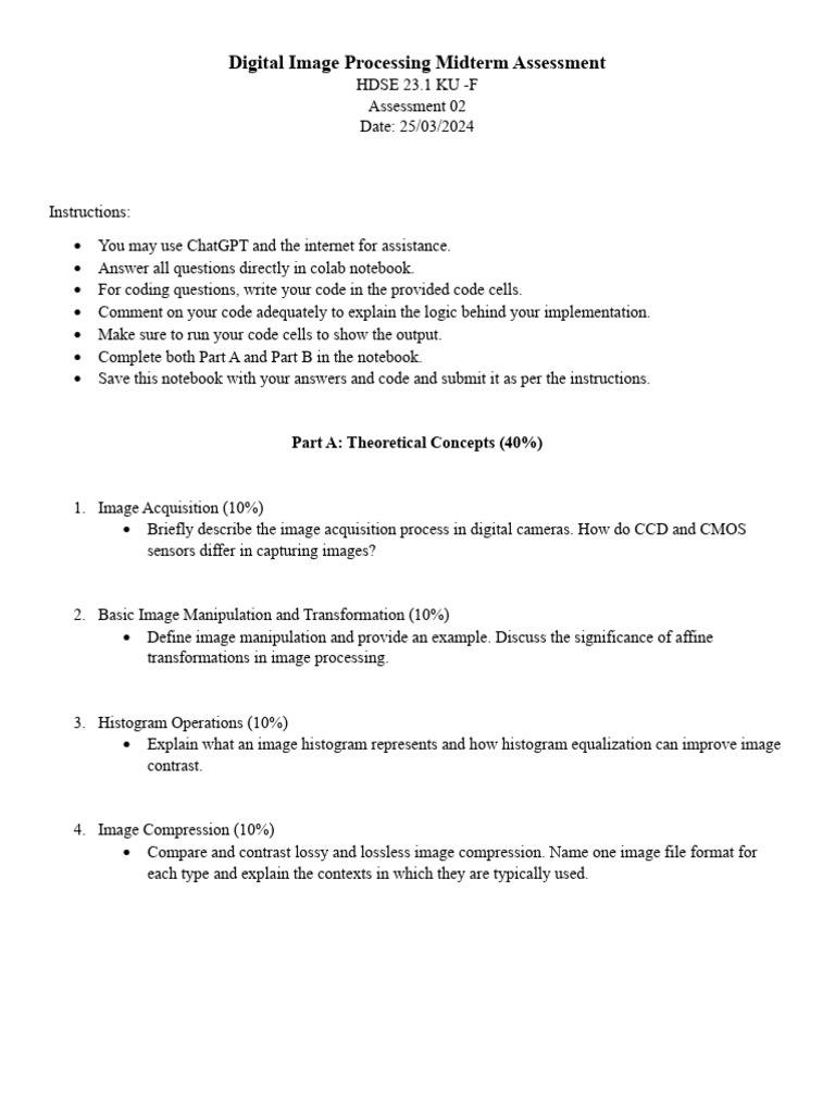 Digital Image Processing Midterm Assessment 2 | PDF | Data Compression | Image Editing