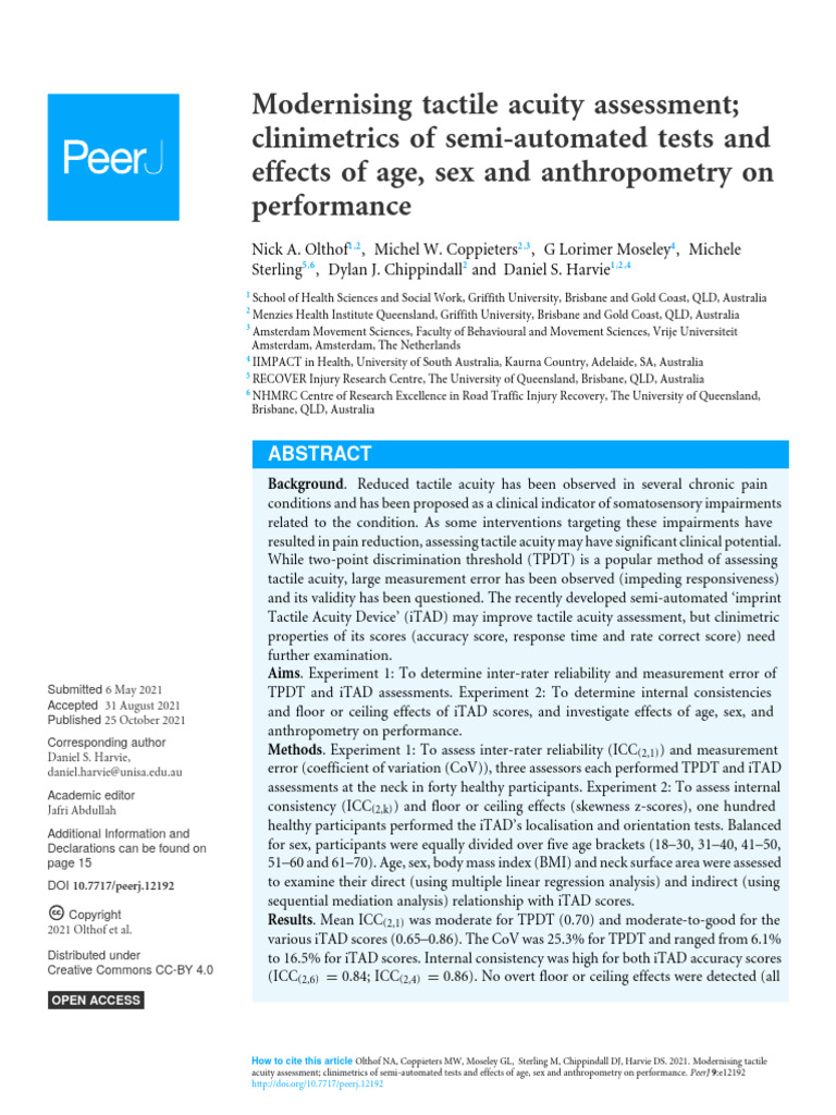 Modernising Tactile Acuity Assessment Clinimetrics | PDF | Standard ...