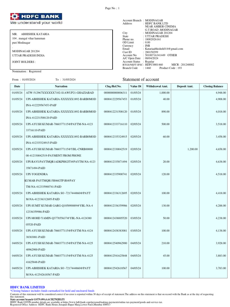 Acct Statement - XX3414 - 31052024 | PDF | Payments | Banking