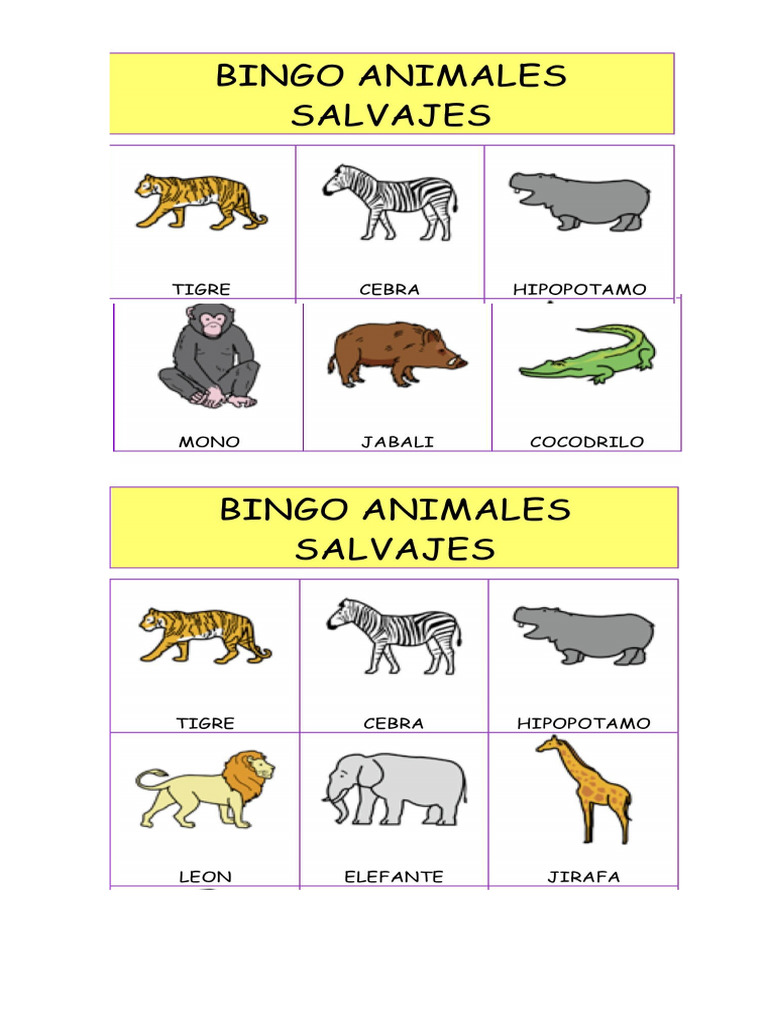 Bingo Animales Salvajes | PDF