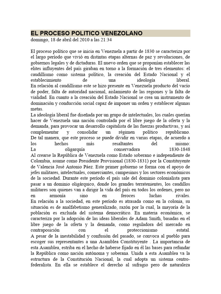 Evolución del Proceso Político en Venezuela | PDF | Venezuela ...