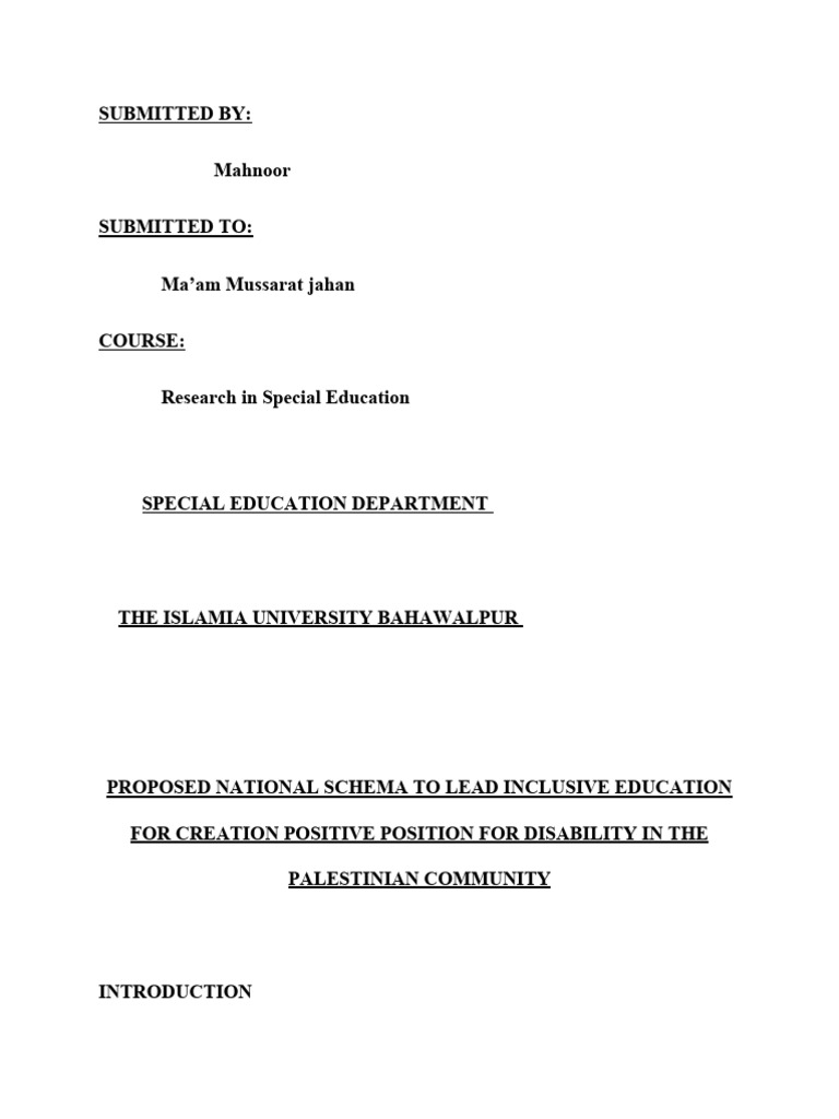 Inclusive Education Schema for Palestine | PDF | Inclusion (Education ...