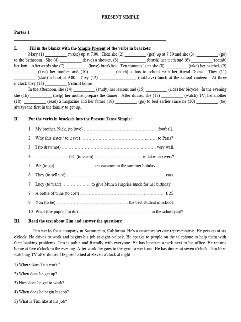 Present Simple Exercises | PDF