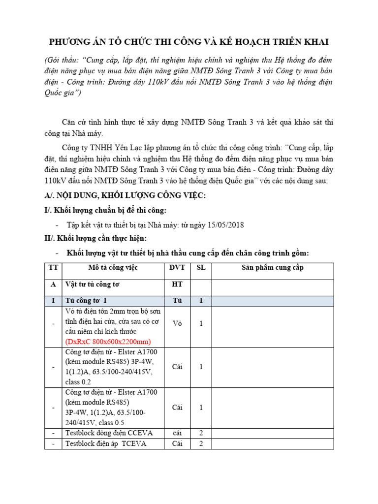 PA Thi Cong Va Ke Hoach Trien Khai | PDF