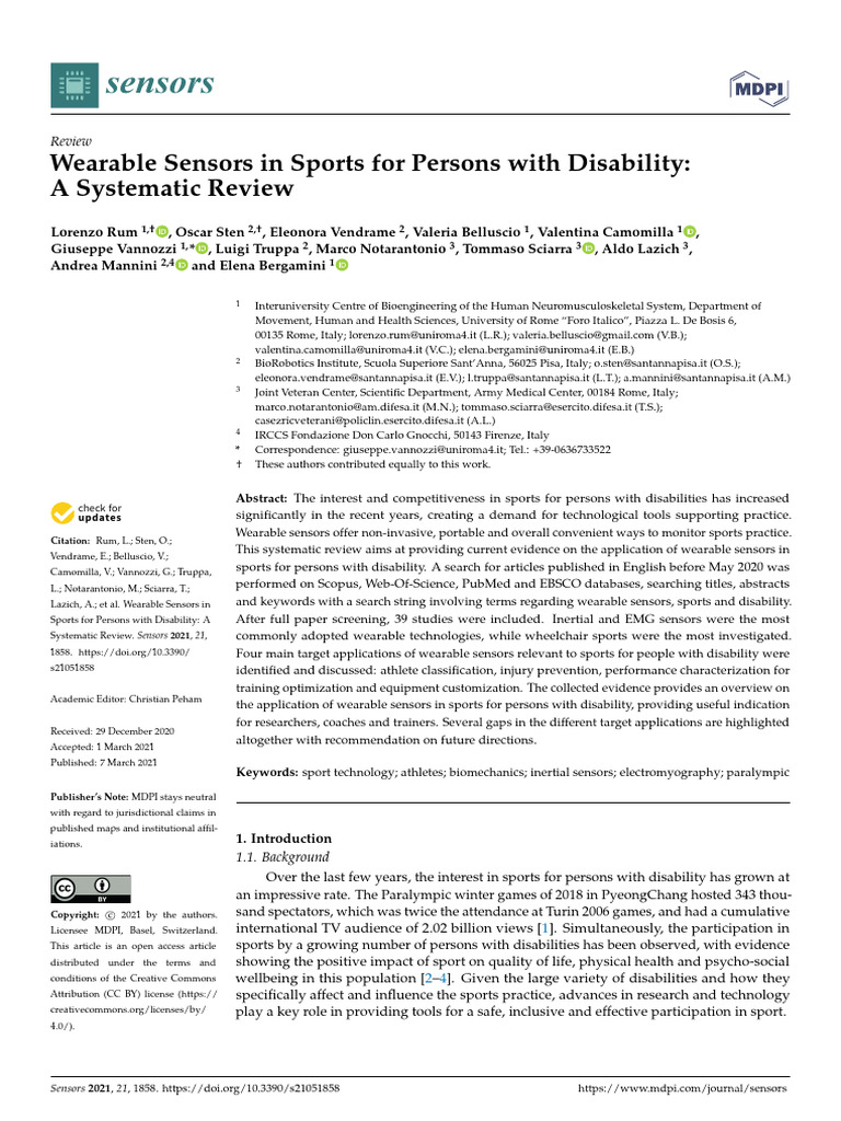 Wearable Sensors in Sports For Persons With Disabi | PDF | Inertial ...