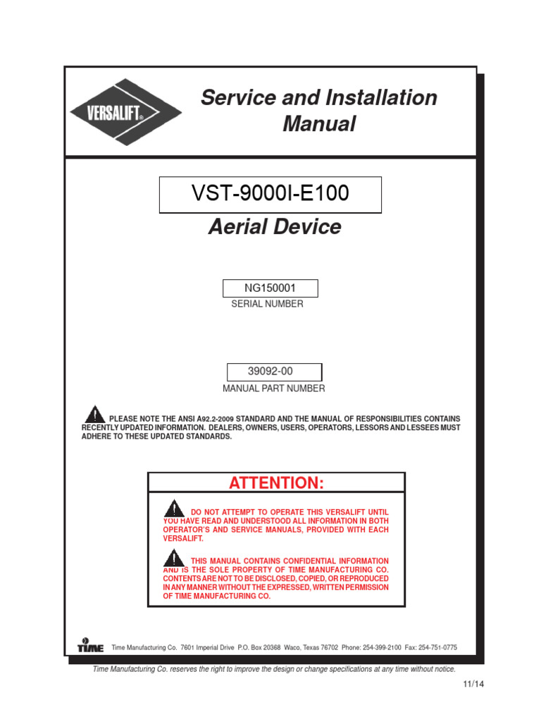 Versalift Service and Installation Manual | PDF | Relay | Valve