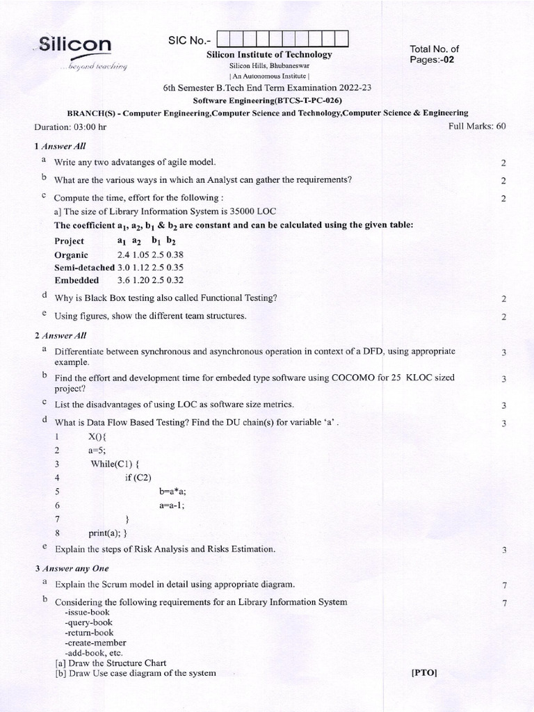 Software Engineering (Btcs-t-pc-026) - End Term Exam - 2022-2023 | PDF