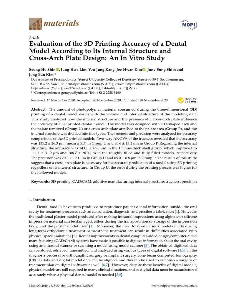 Evaluation of The 3D Printing Accuracy of A Dental | PDF | 3 D Printing ...