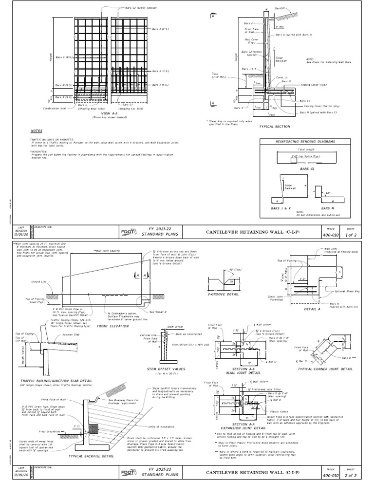 Of Cantilever Retaining Wall (C-I-P) 1 2 400-010: Description: Revision Last Sheet Index | PDF ...