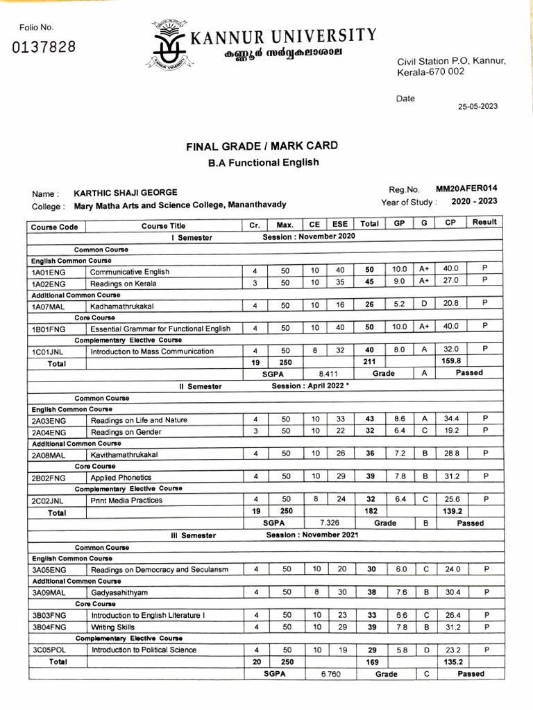Degree Marks Card | Download Free PDF | Linguistics | Human Communication