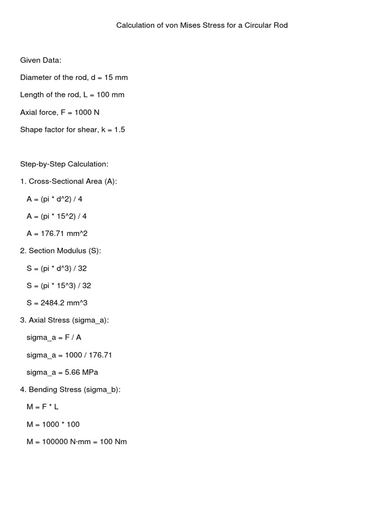 Von Mises Stress Calculation | PDF | Teaching Methods & Materials