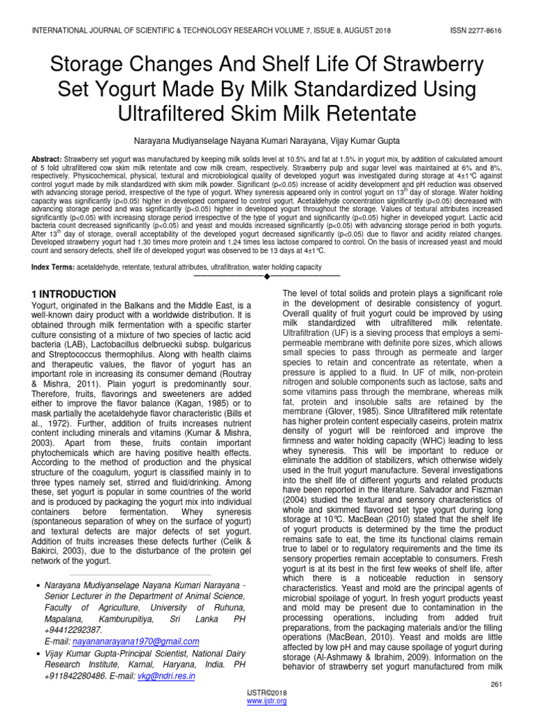 Strawberry Yogurt Shelf Life Study | PDF | Milk | Yogurt
