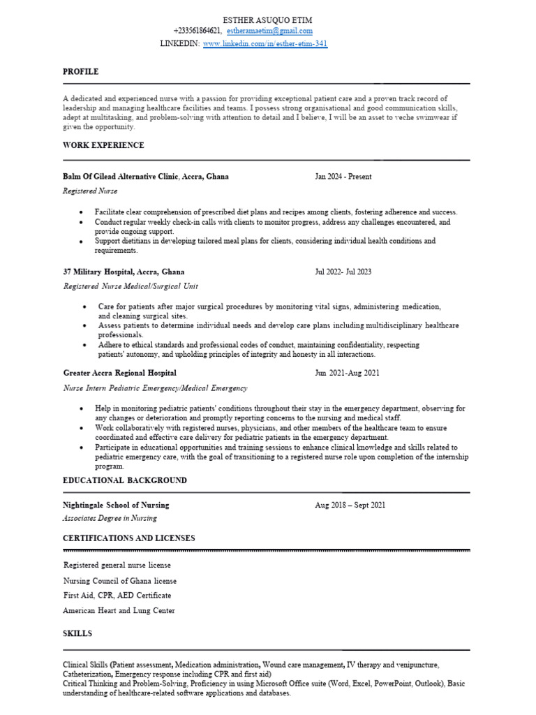 Etim Esther Resume | PDF | Nursing | Patient
