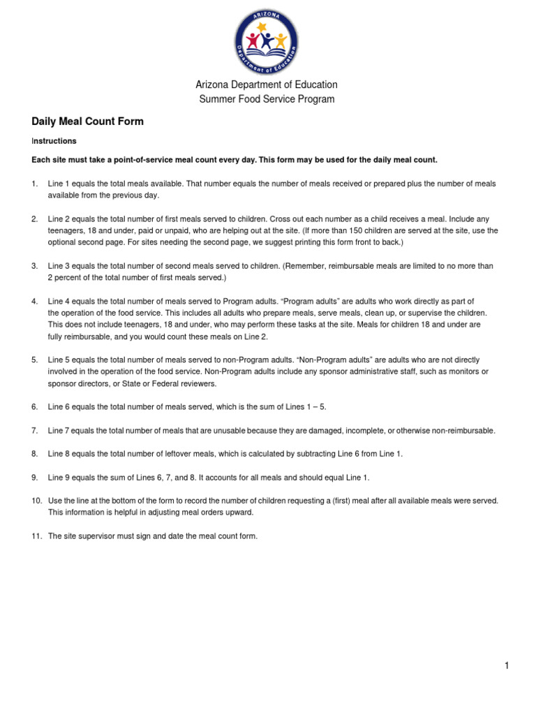 Meal Count Sheet - SFSP (BF & LH) Makery | PDF