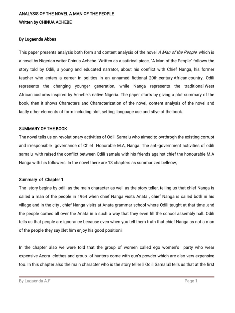 Analysis of "A Man of the People" | PDF | Language Arts & Discipline ...