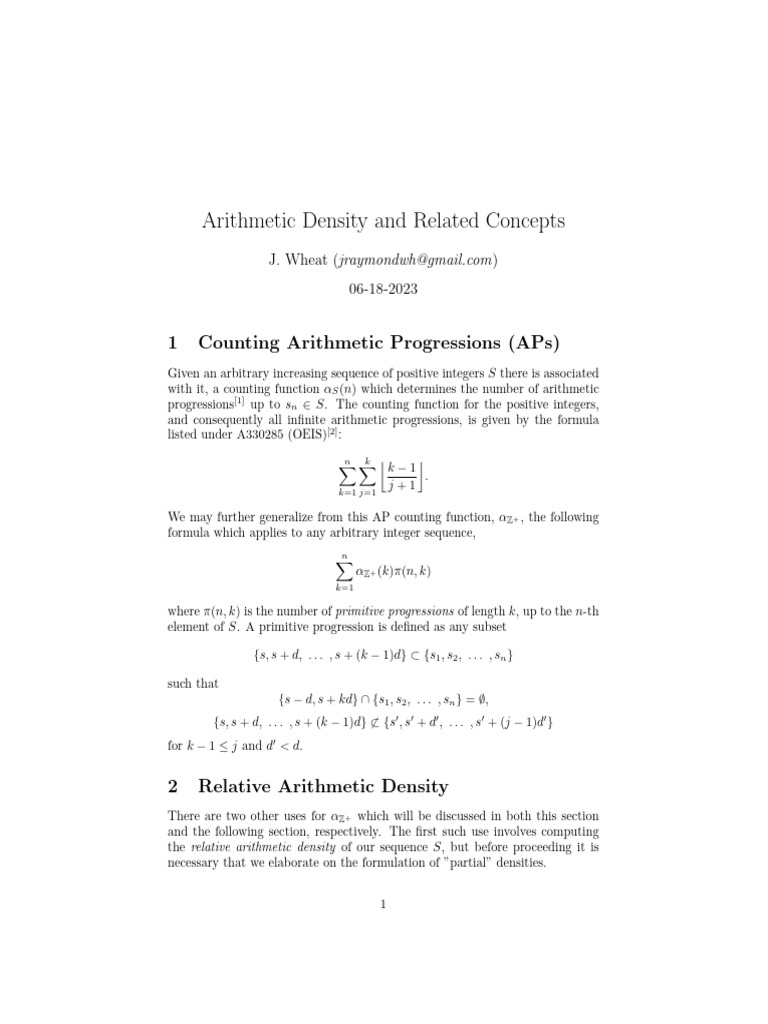 Arithmetic Density and Related Concepts: 1 Counting Arithmetic Progressions (Aps) | PDF ...