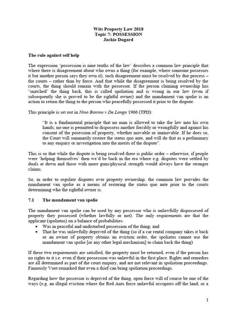 Topic 7 Possession | PDF | Possession (Law) | Eviction