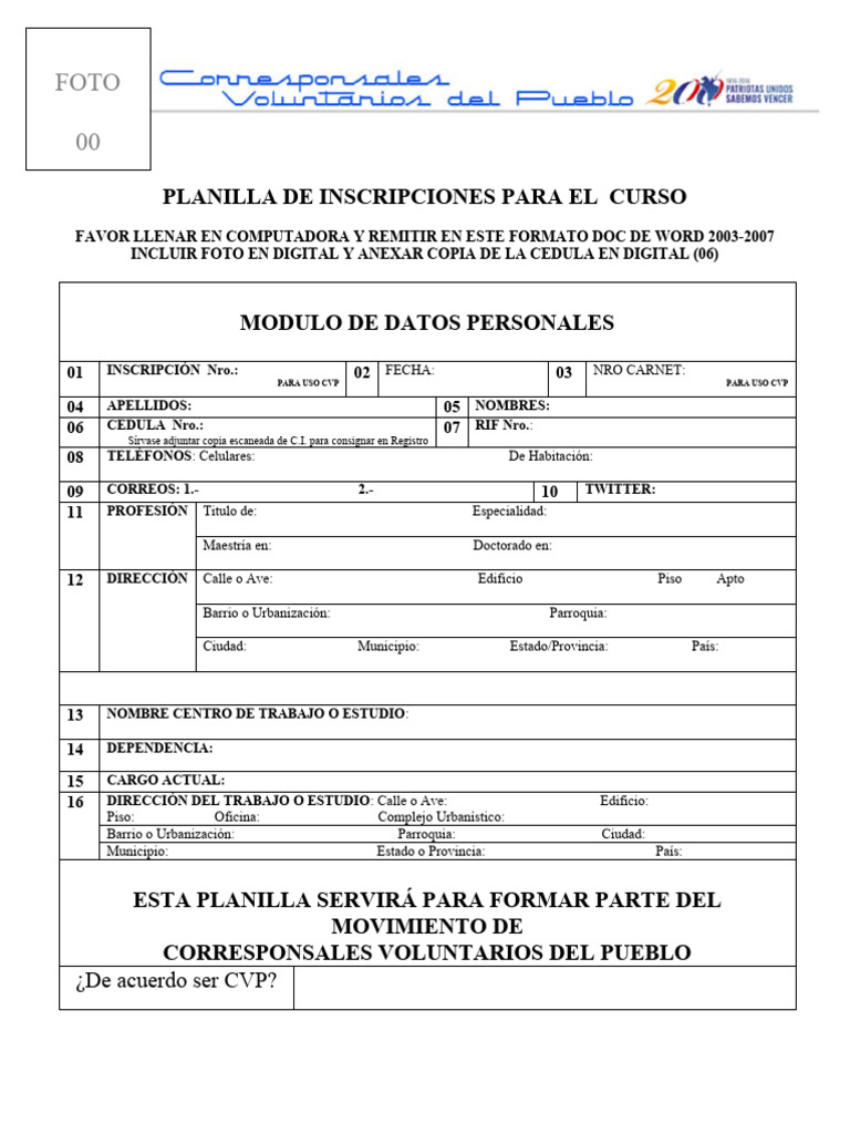 PLANILLA CVP Taller Alto Nivel | PDF