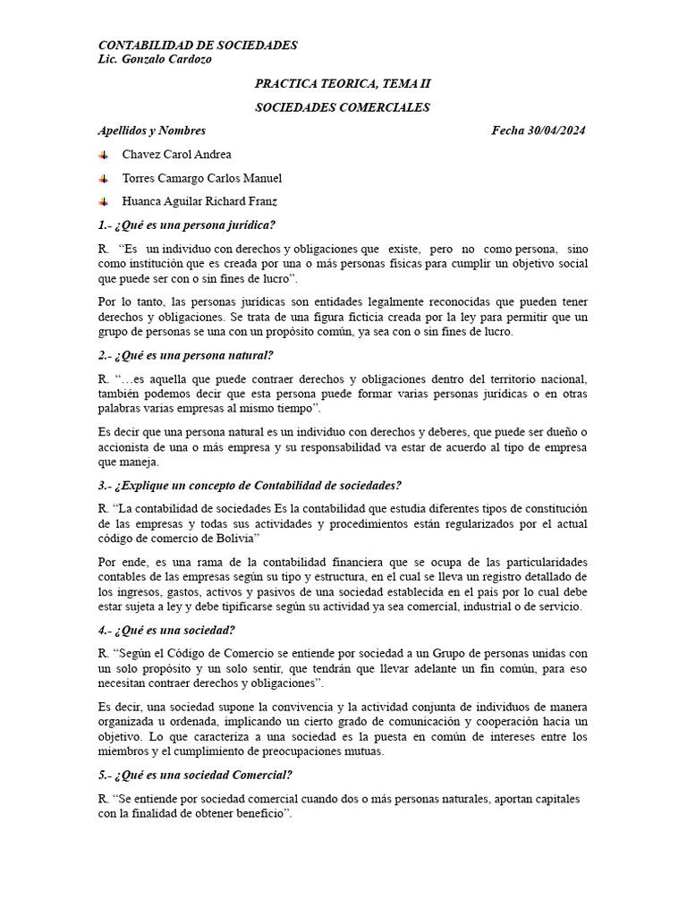(2.6) Practica Teorica Cuestionario Sociedades Comerciales | Descargar gratis PDF | Sociedad de ...