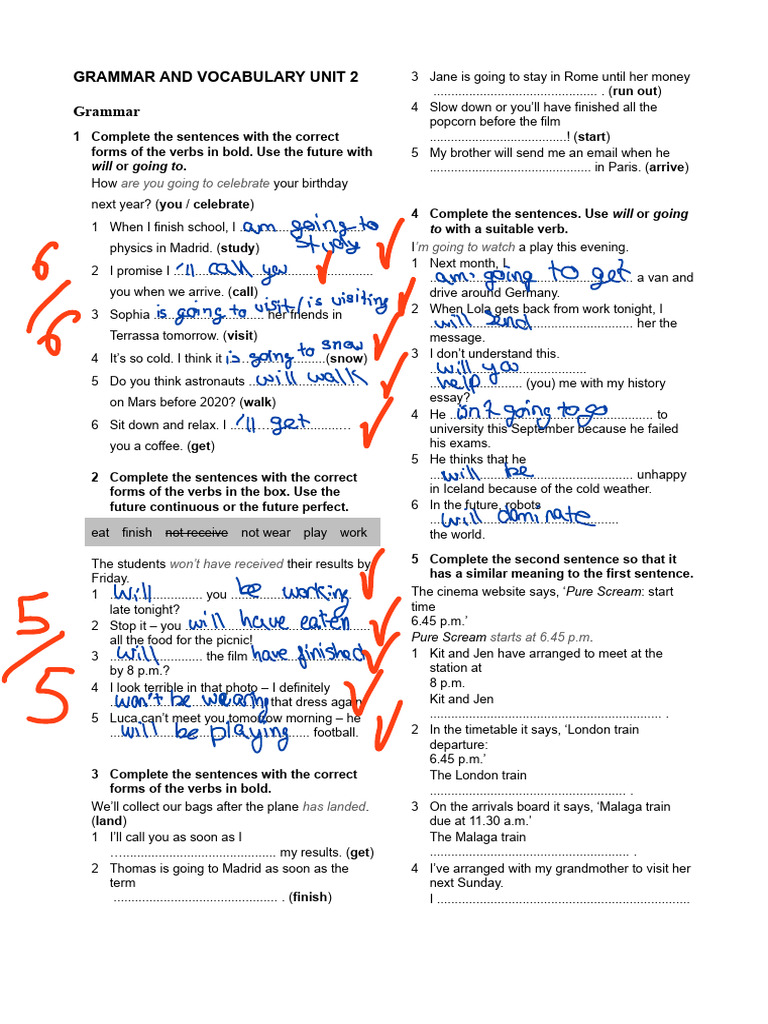 Grammar and Vocabulary Revision Unit 2 | Download Free PDF | Syntax | Linguistic Morphology