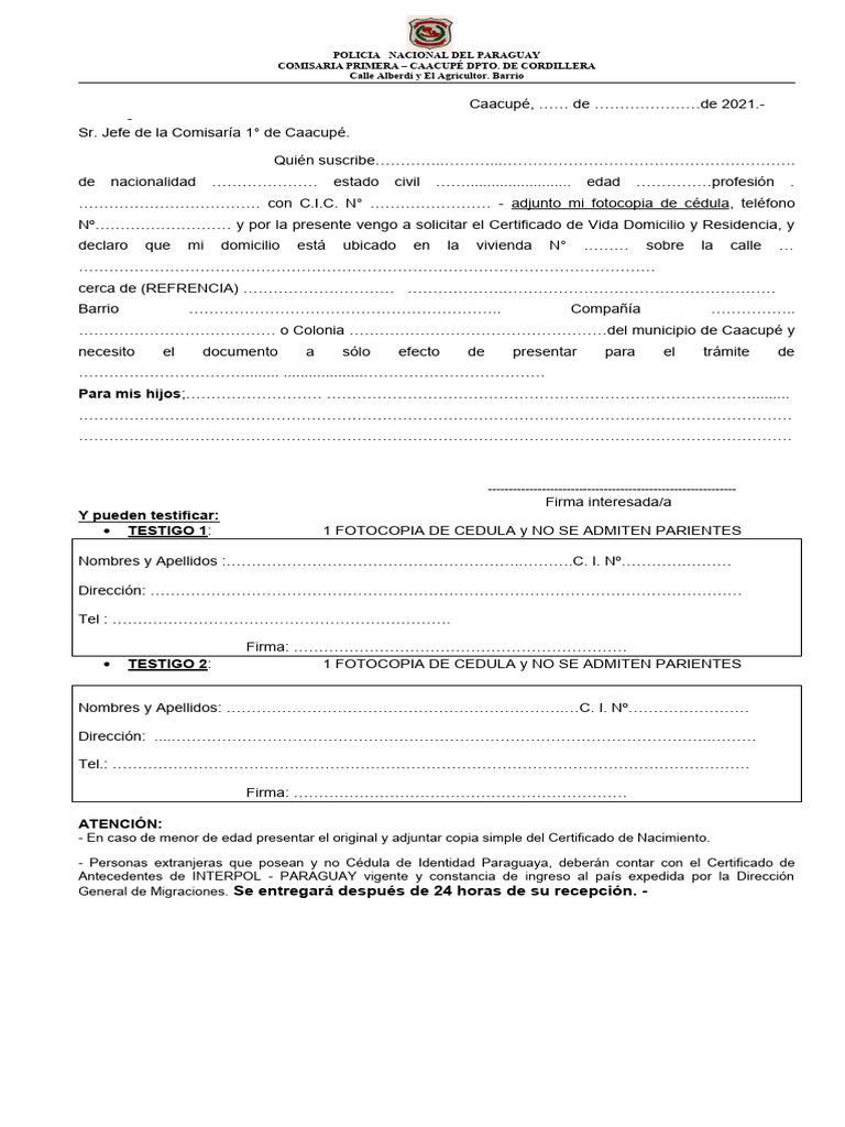 Formulario Vida y Residencia | PDF | Documento de identidad | Documento