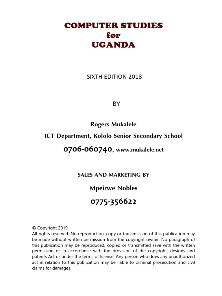 Computer Studiesfor Uganda Mukalele Rogers Book | PDF | Computer ...