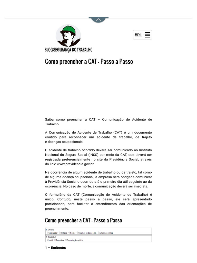 Como Preencher a CAT: Guia Completo | PDF | Finanças e Administração de ...