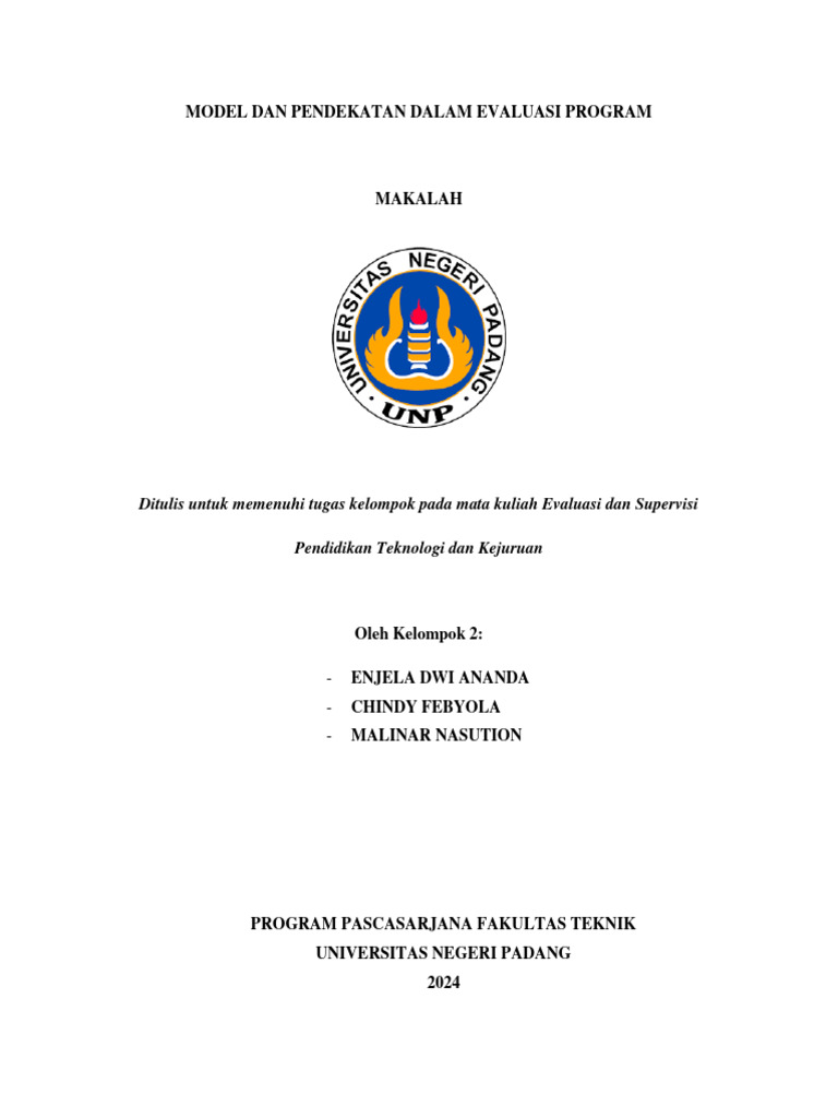 Makalah MODEL DAN PENDEKATAN DALAM EVALUASI PROGRAM-Kelompok 2-Evaluasi ...