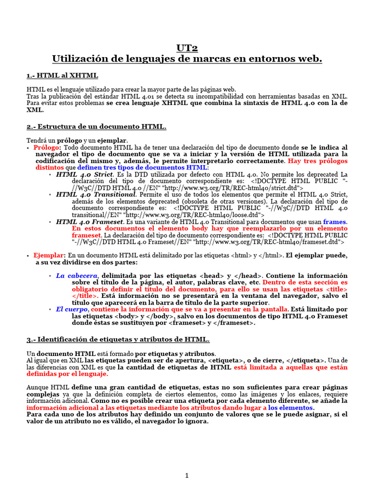 UT2. Utilización de Lenguajes de Marcas en Entornos Web | PDF | HTML | Xml