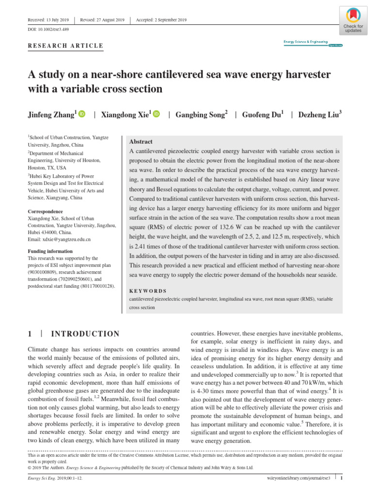 A Study On A Near Shore Cantilevered Sea Wave Energy Harvester With A ...