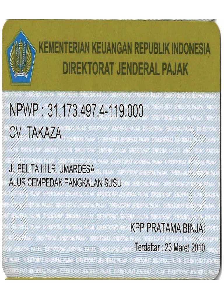 NPWP CV - Takaza | PDF