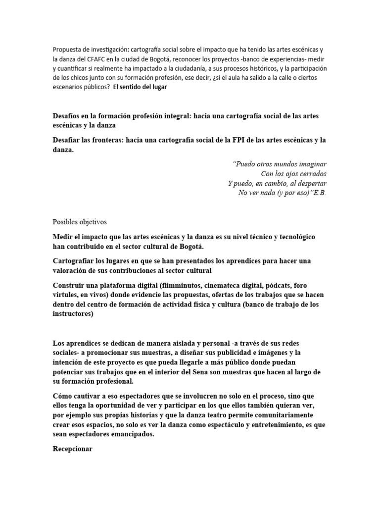 Nueva Propuesta de Investigación | PDF | Bailes | Teatro