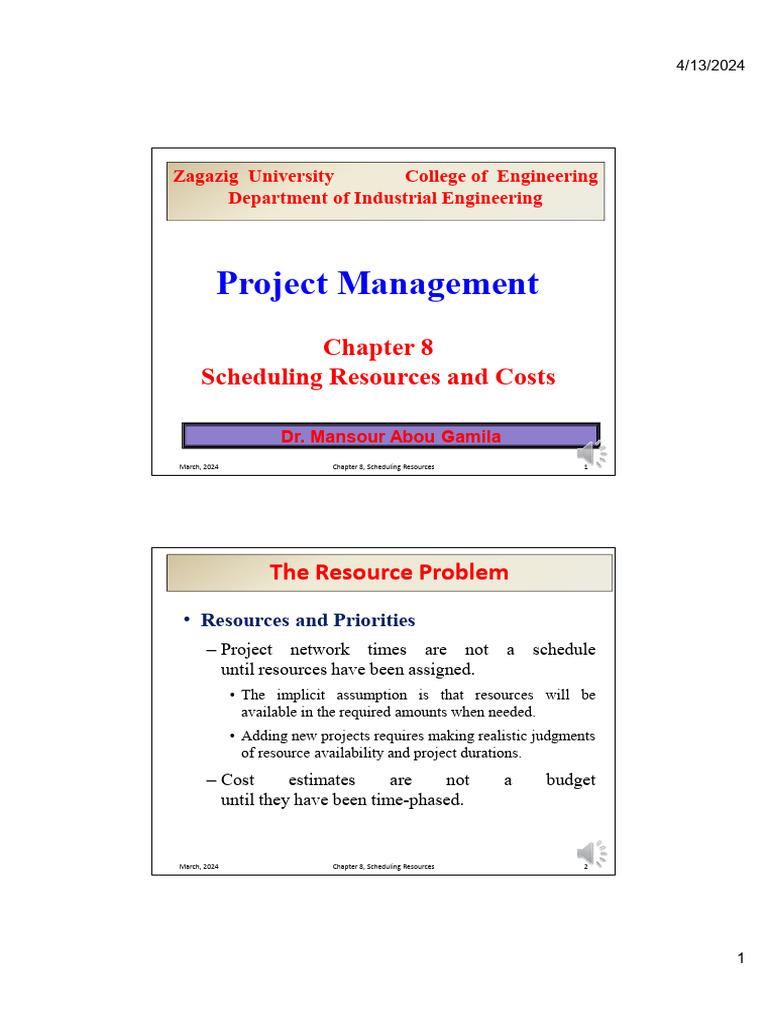 6 - Project Management - Lecture 6 - Chapter 8 - Scheduling Resources | PDF | Project Management