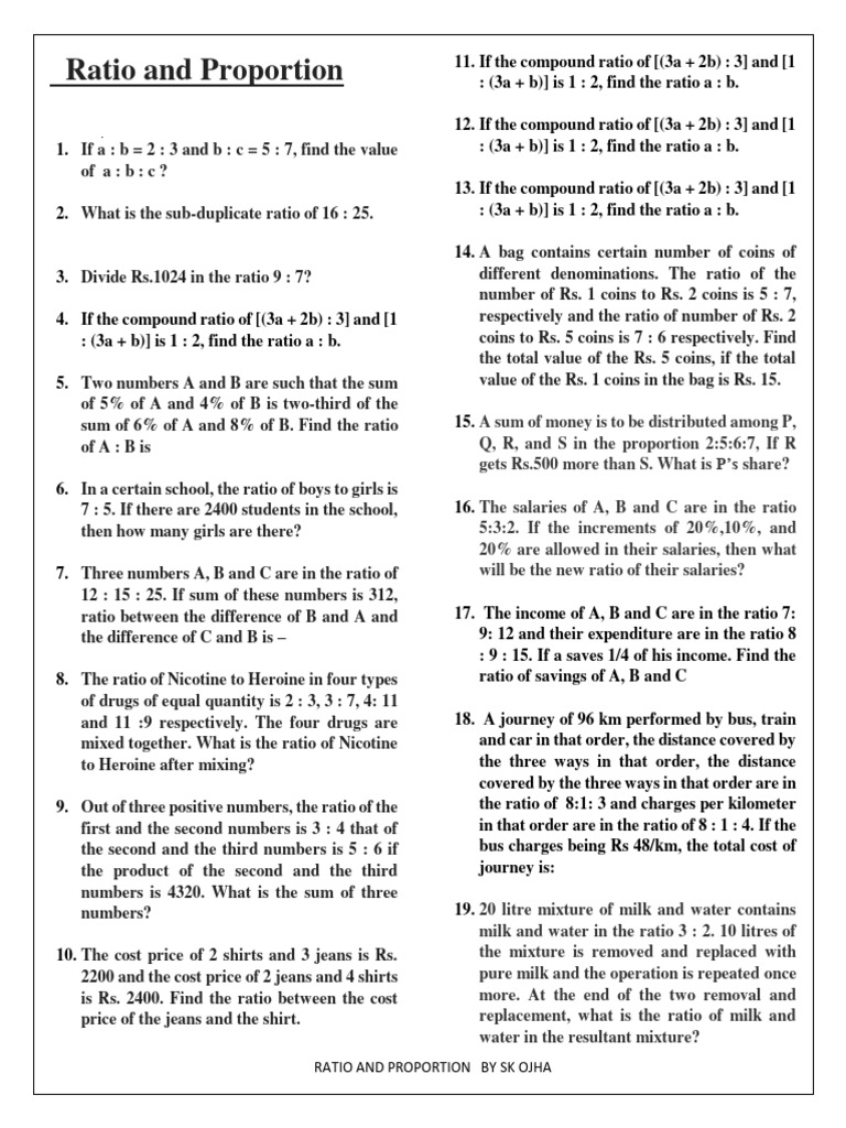 ratio and proportion | Download Free PDF | Ratio | Mixture