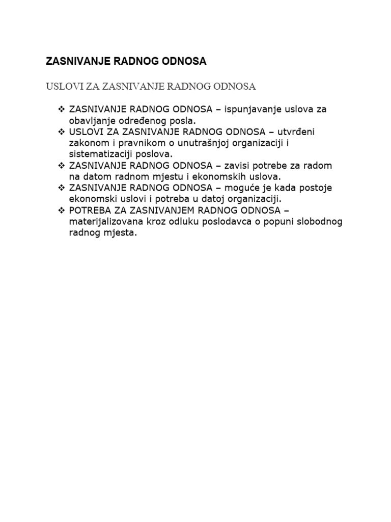 Zasnivanje Radnog Odnosa | PDF