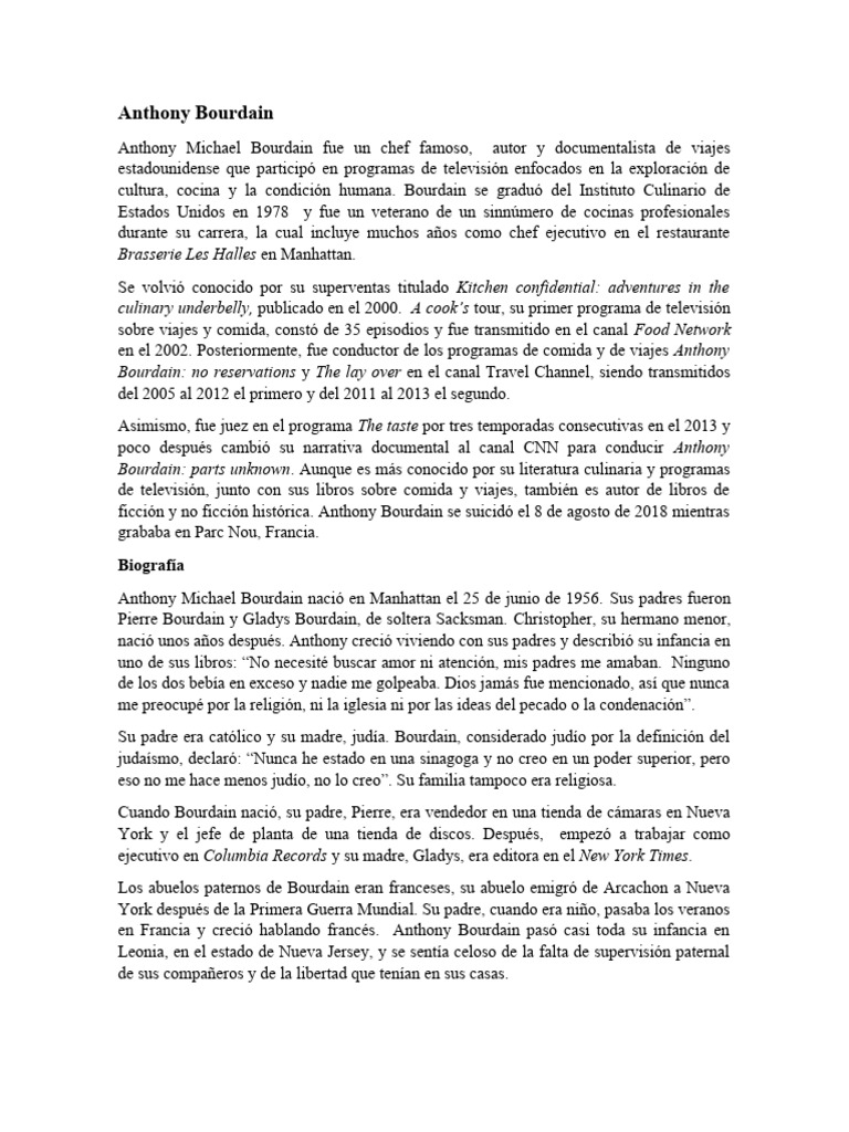Traducción A La Vista Anthony Bourdain | PDF