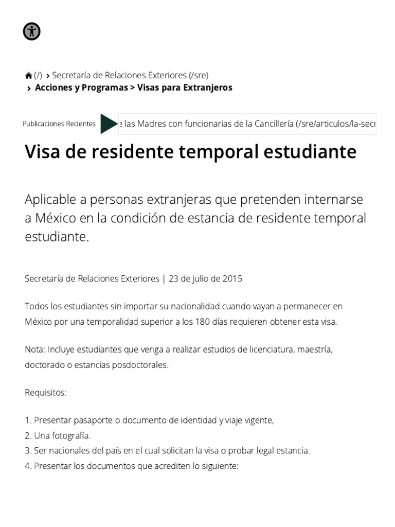 Visa de Residente Temporal Estudiante - Secretaría de Relaciones Exteriores - Gobierno - Gob ...