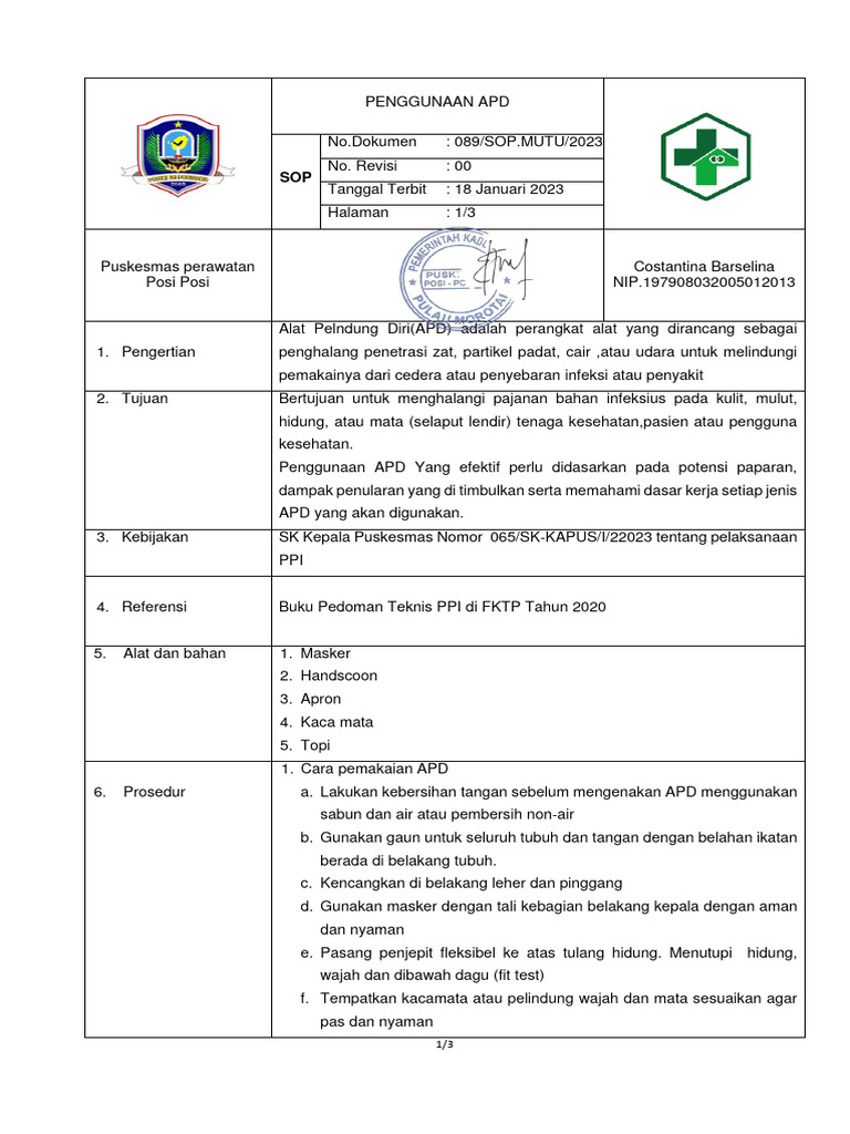 Panduan Penggunaan APD di Puskesmas | PDF
