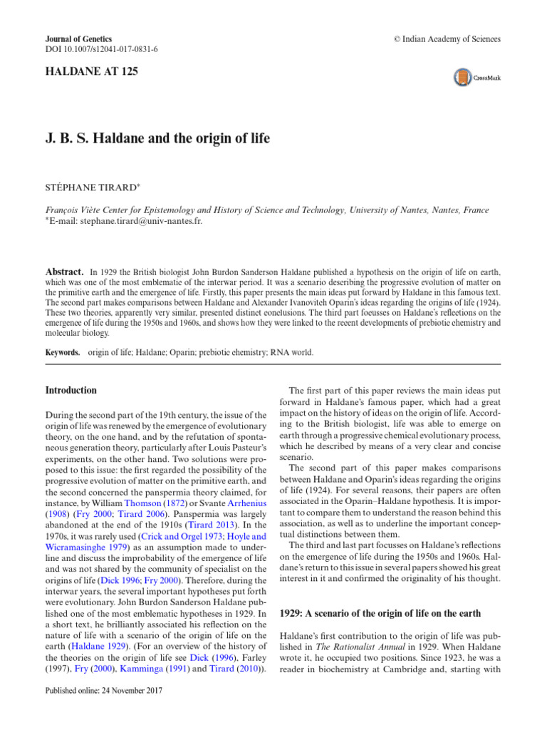 Haldane's Theory on Life's Origins | PDF | Abiogenesis | Life