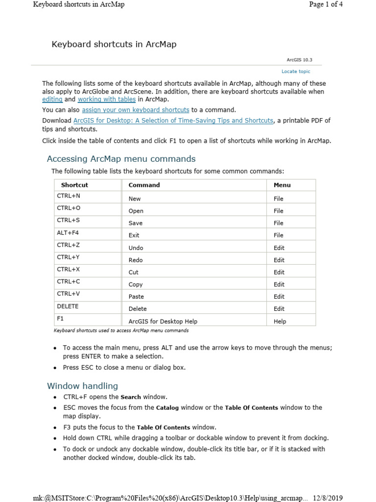 Shortcut ArcMap | PDF | Keyboard Shortcut | Arc Gis Shortcut ArcMap | PDF | Keyboard Shortcut | Arc Gis