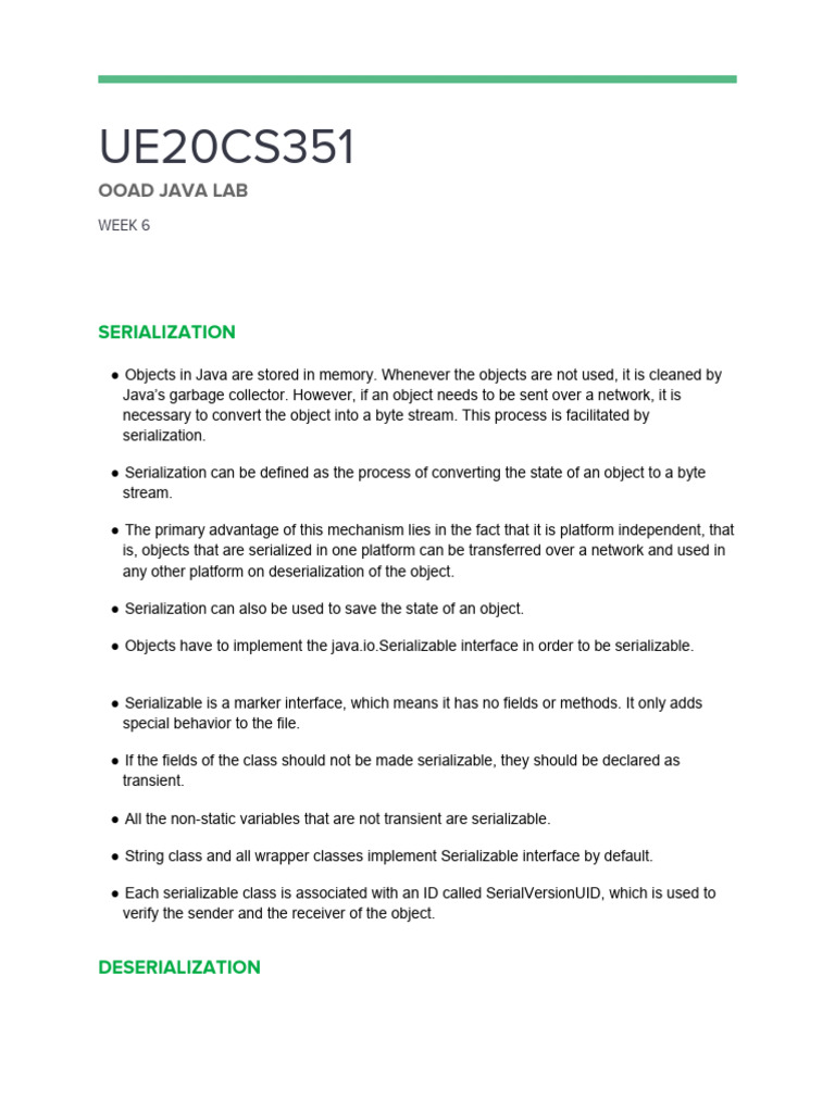 Serialization | PDF | Class (Computer Programming) | Software Development Serialization | PDF | Class (Computer Programming) | Software Development